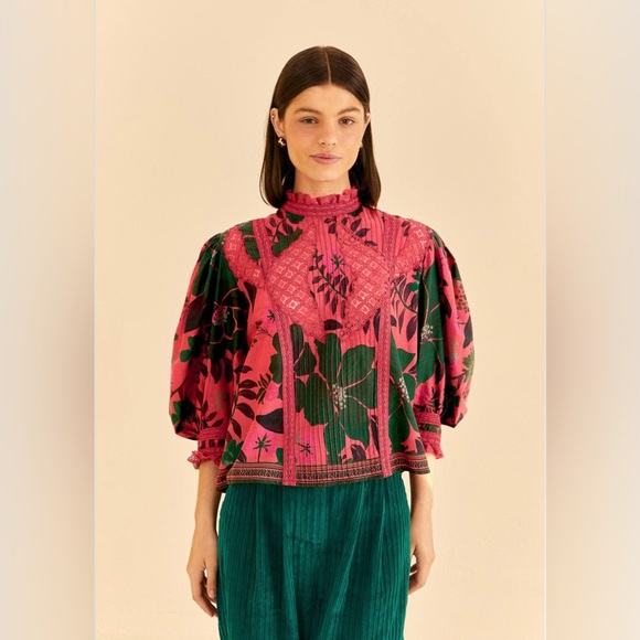 FARM Rio | Tops | Farm Rio Blush Floral Yard Blouse | Poshmark